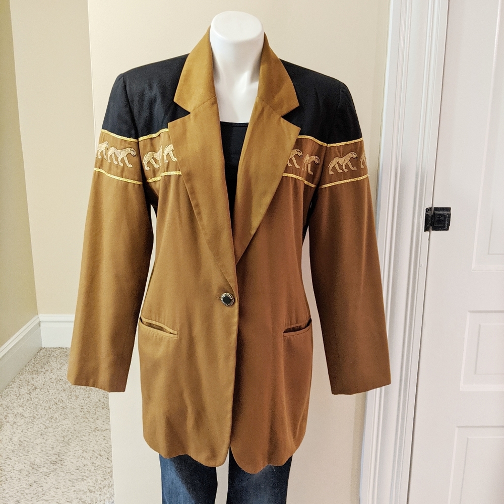 Vintage Stephanie Queller Tan & Black Lion Blazer - Gem